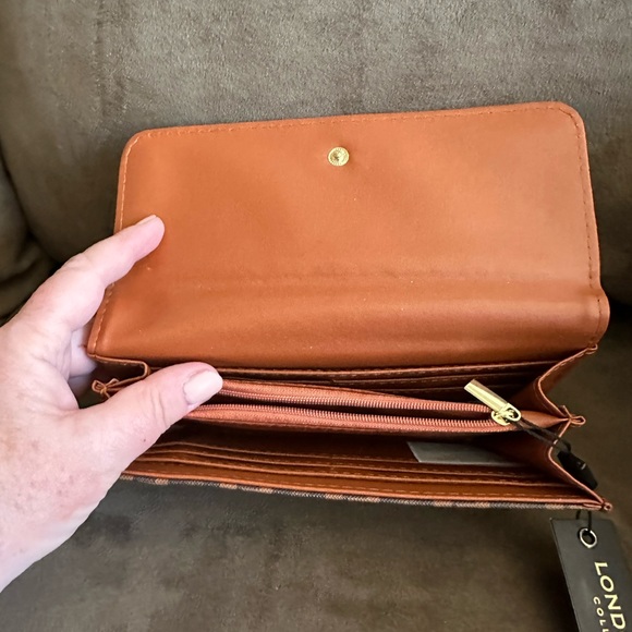 London Fog | Bags | London Fog Cognac Sophia Signature Flap Wallet ...